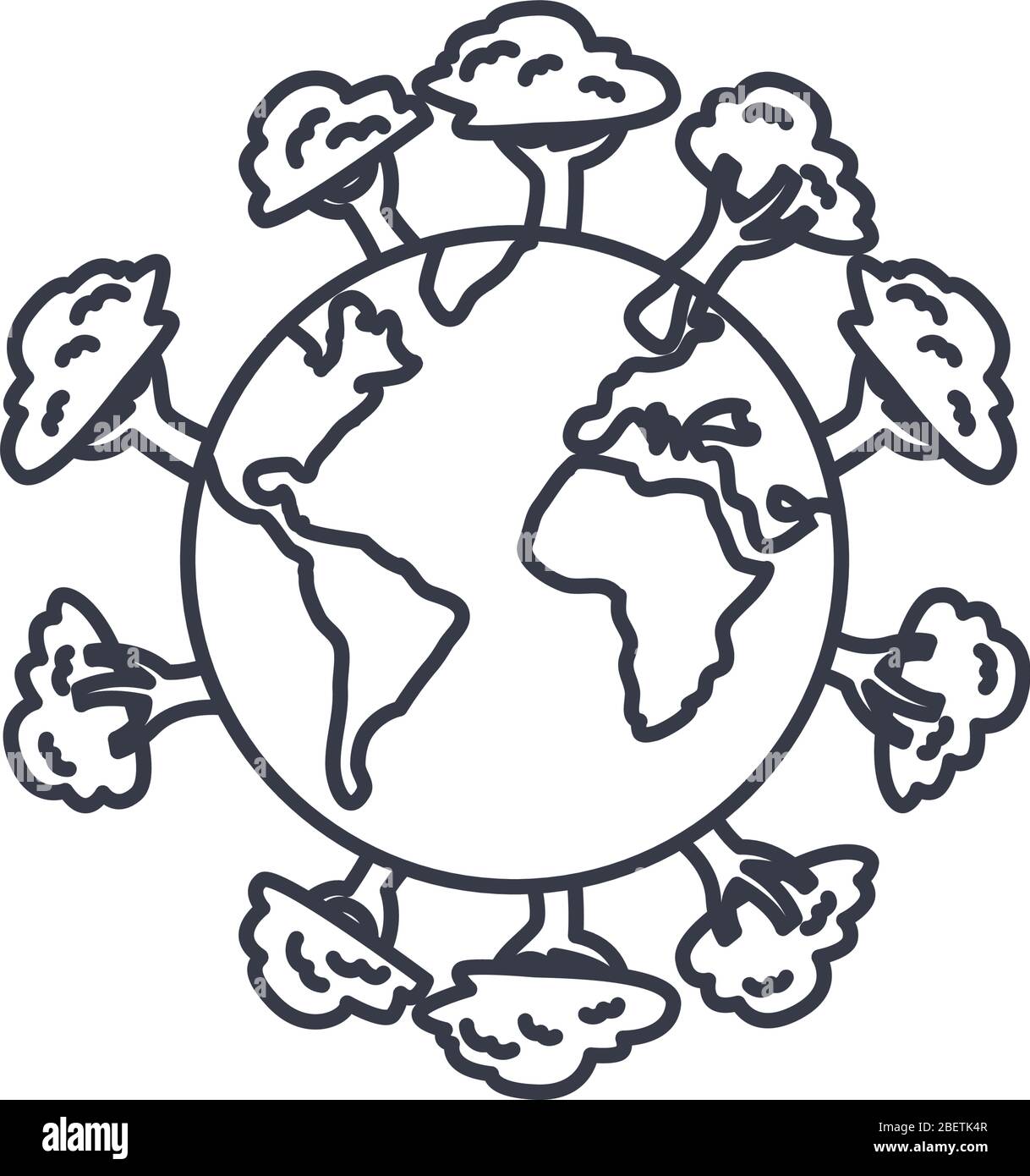 earth planet with trees around icon over white background, line style ...