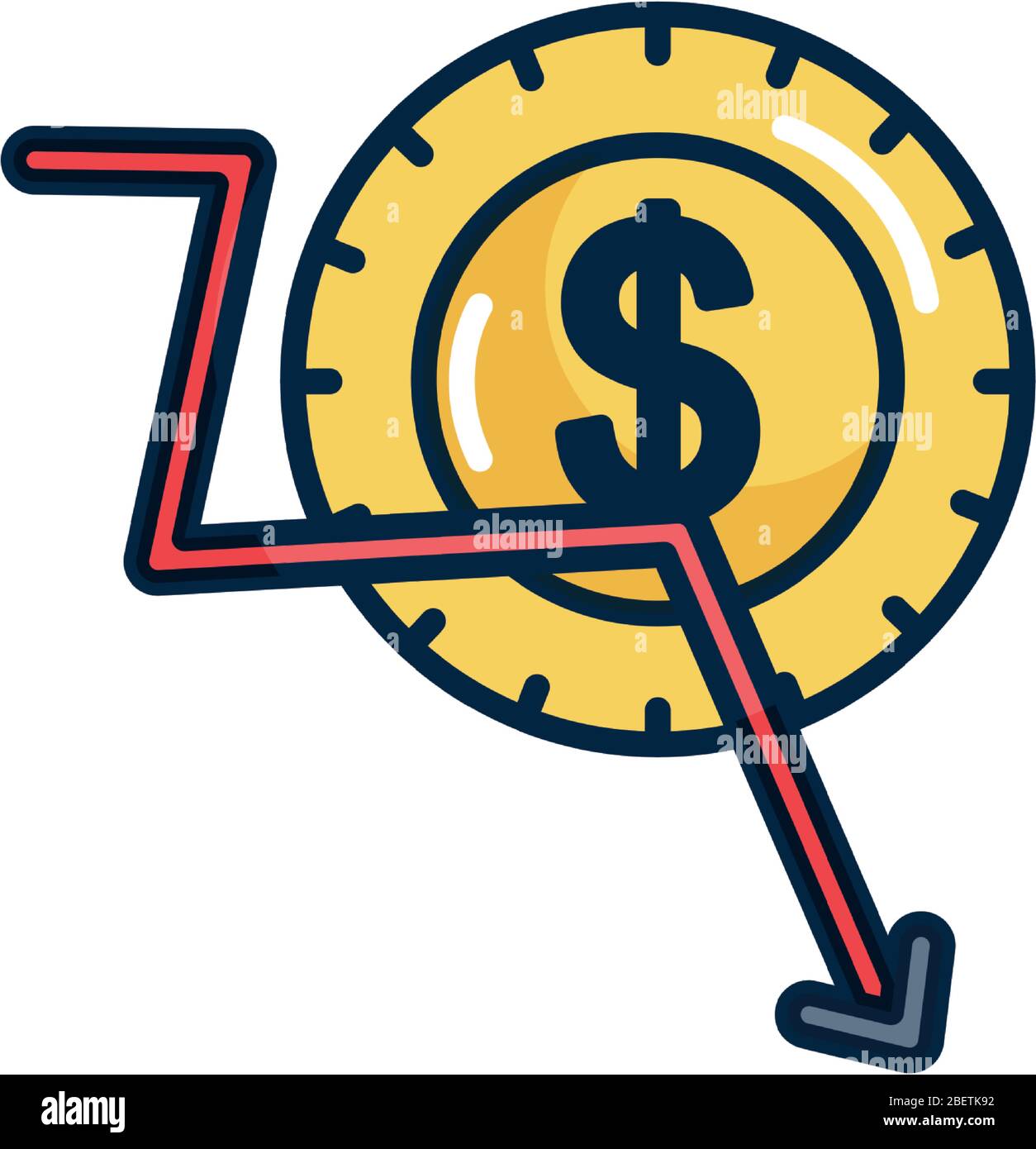 economic recession concept, money coin and financial arrow down over ...