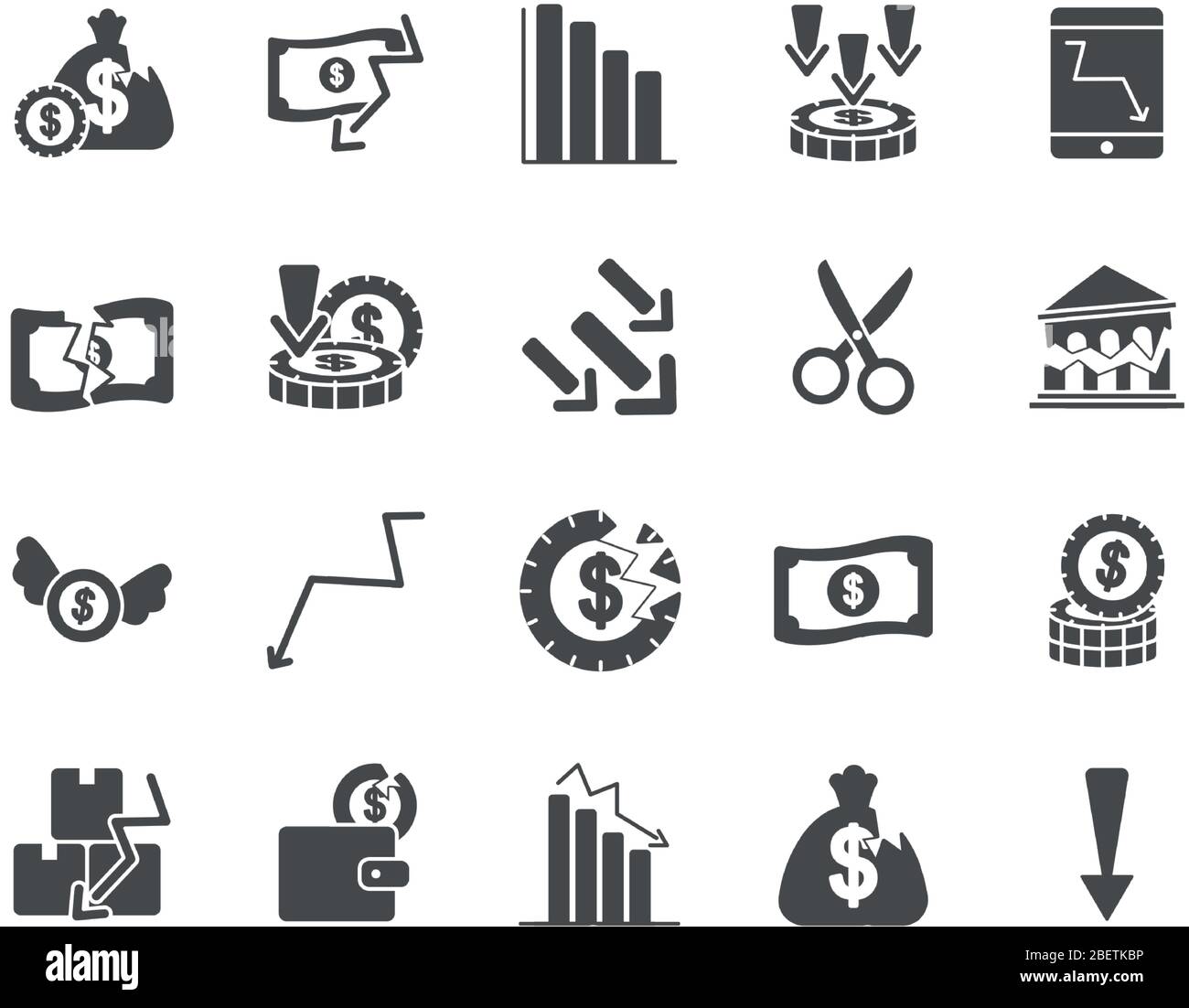 financial arrows and economic recession icon set over white background ...