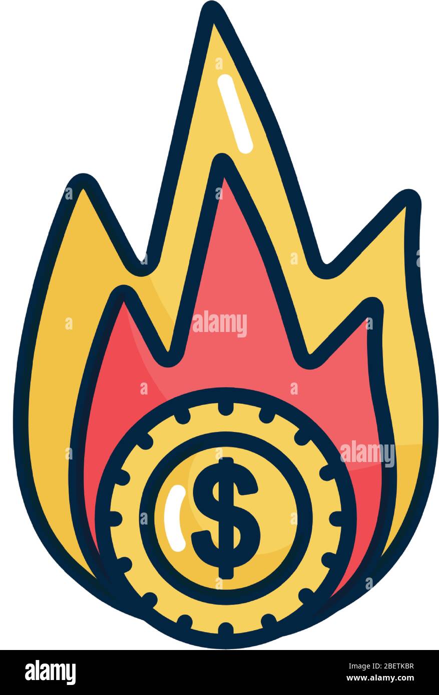 economic recession concept, burning money coin icon over white ...