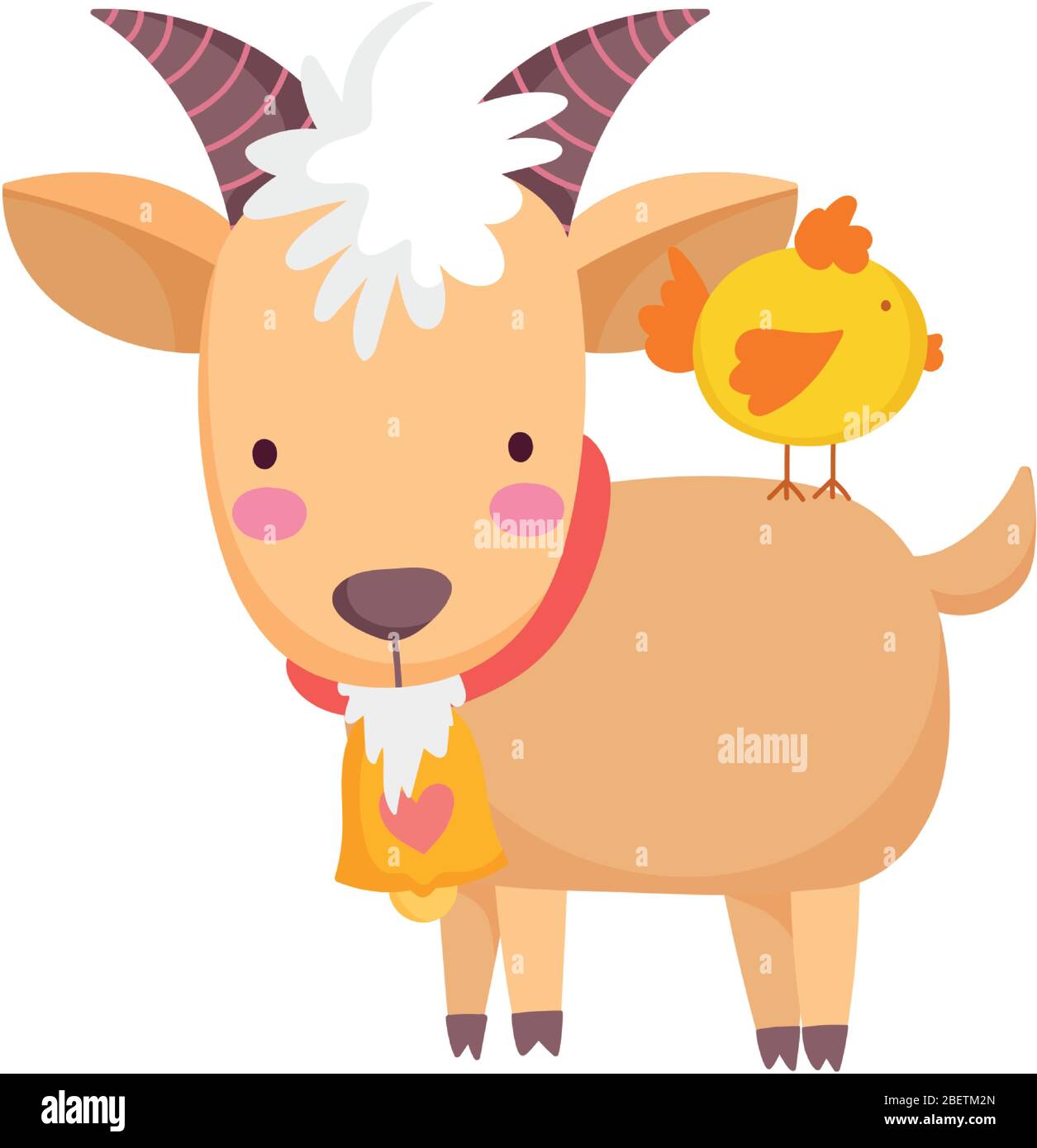 ram with bell in neck and chicken farm animal isolated icon on white ...