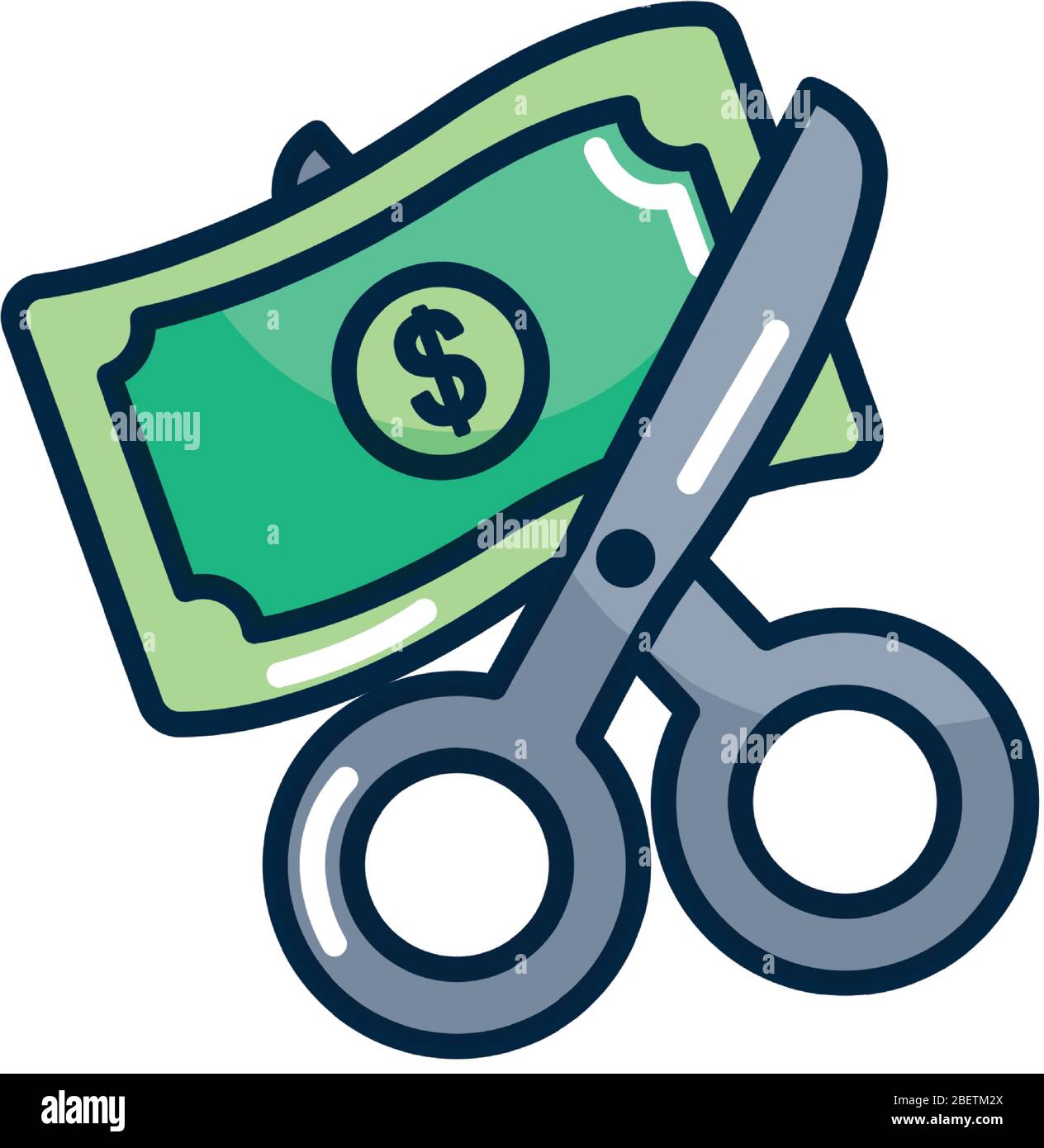financial broke concept, scissors cutting a money bill icon over white ...