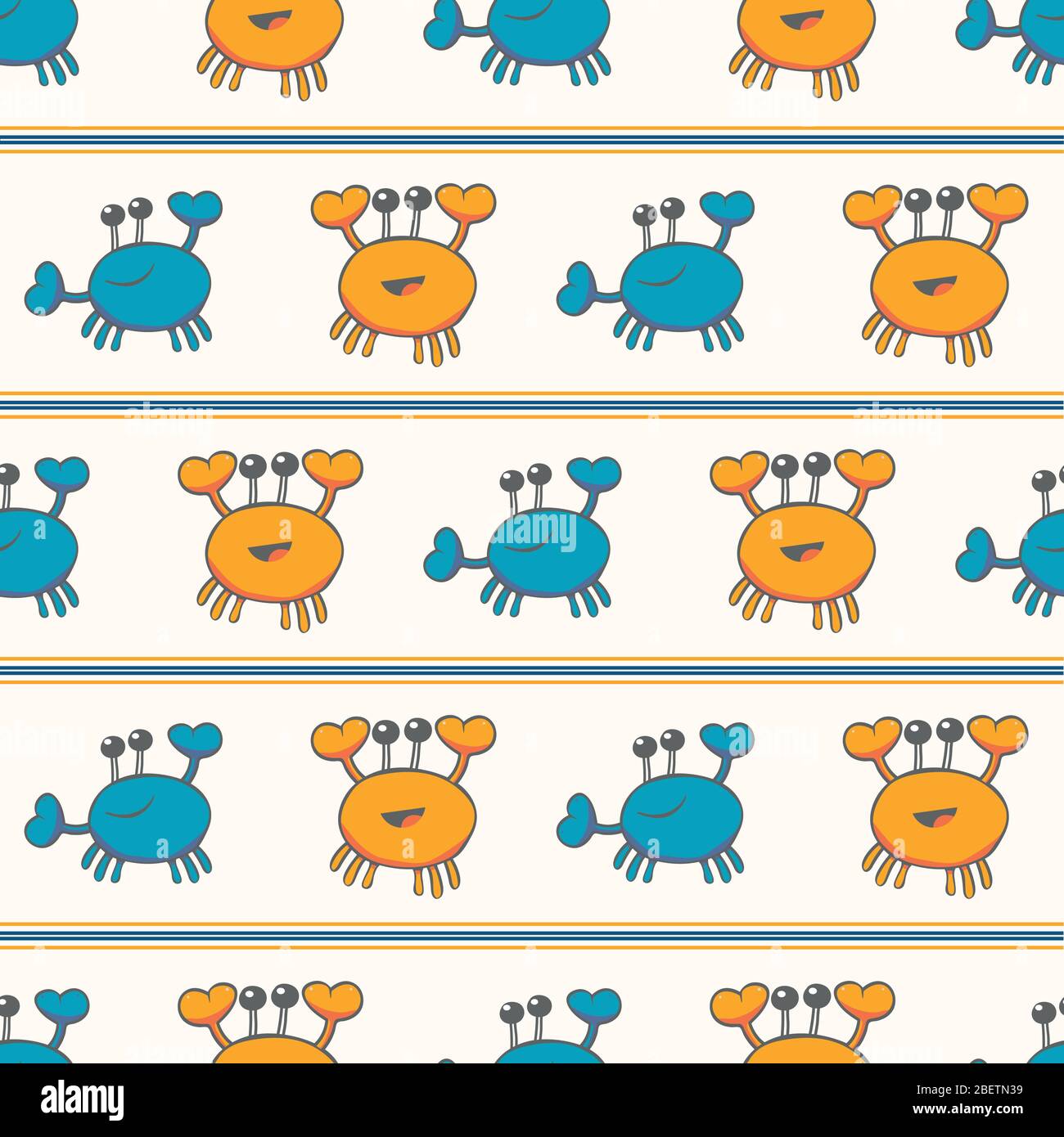 Cartoon crab vector seamless pattern background. Horizontal rows of ...