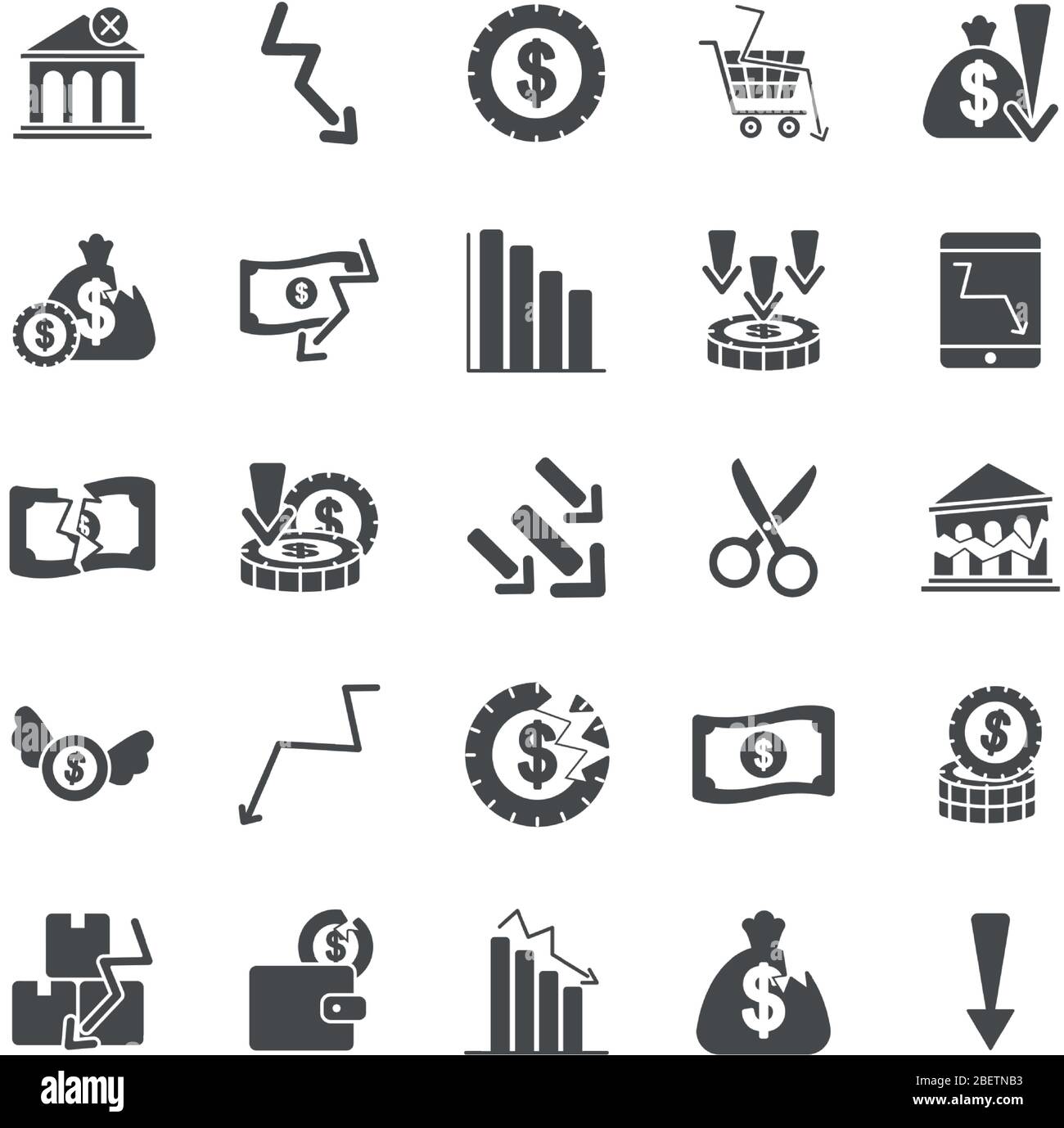 money items and financial broke icon set over white background ...