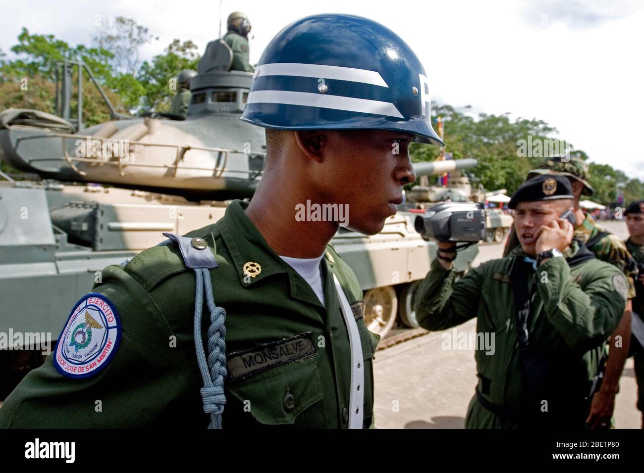 Venezuelan soldiers watch a military parade in Valencia, Venezuela, on ...