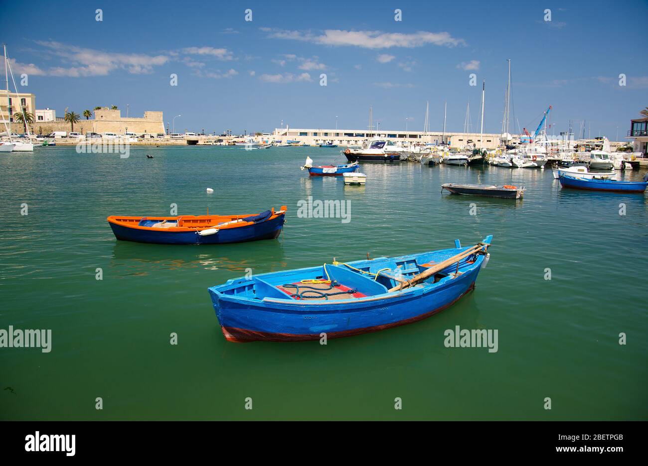 Colourful fishing boats in harbour of the city of Bari, Puglia Apulia ...