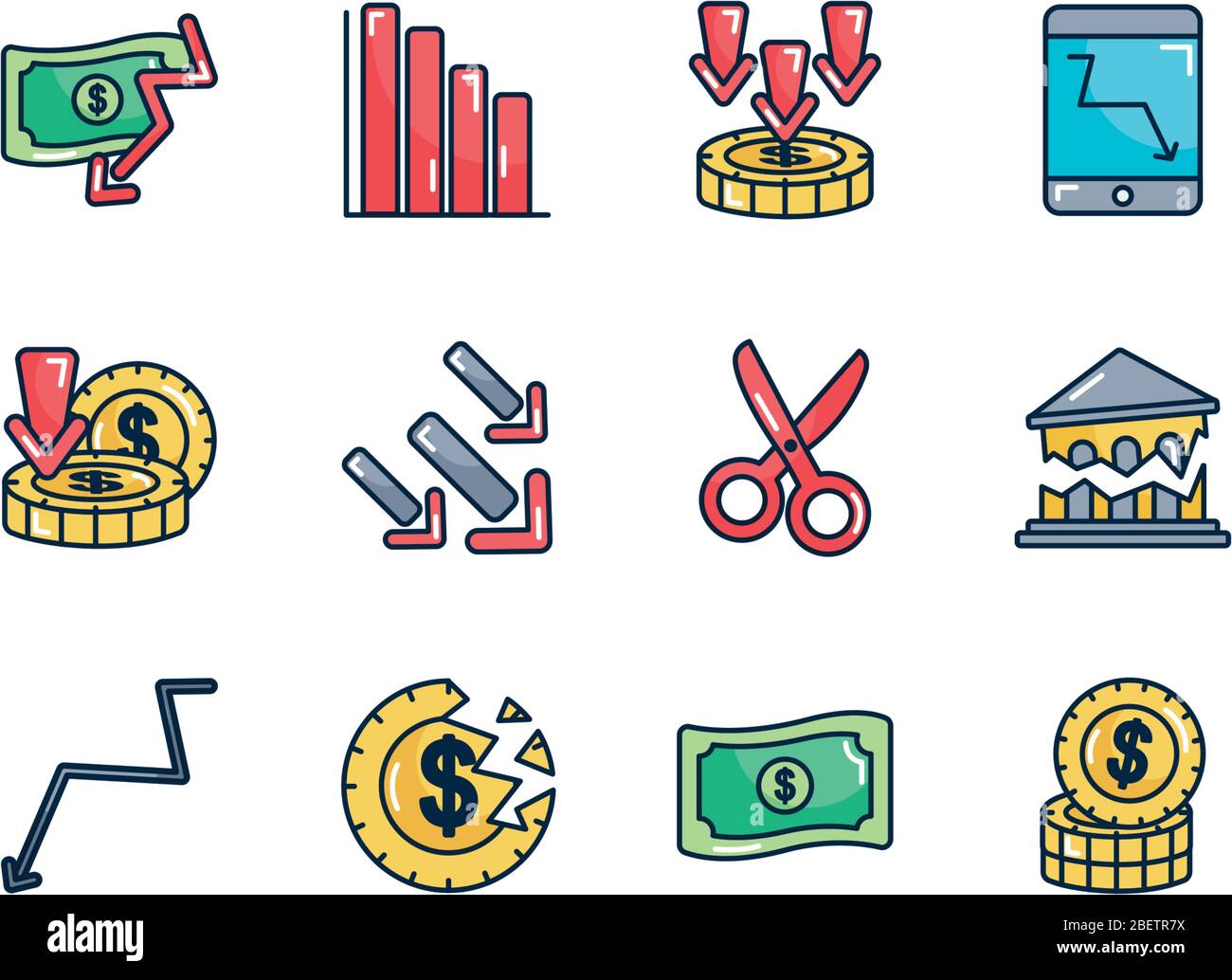 graphic charts and financial broke icon set over white background, line ...