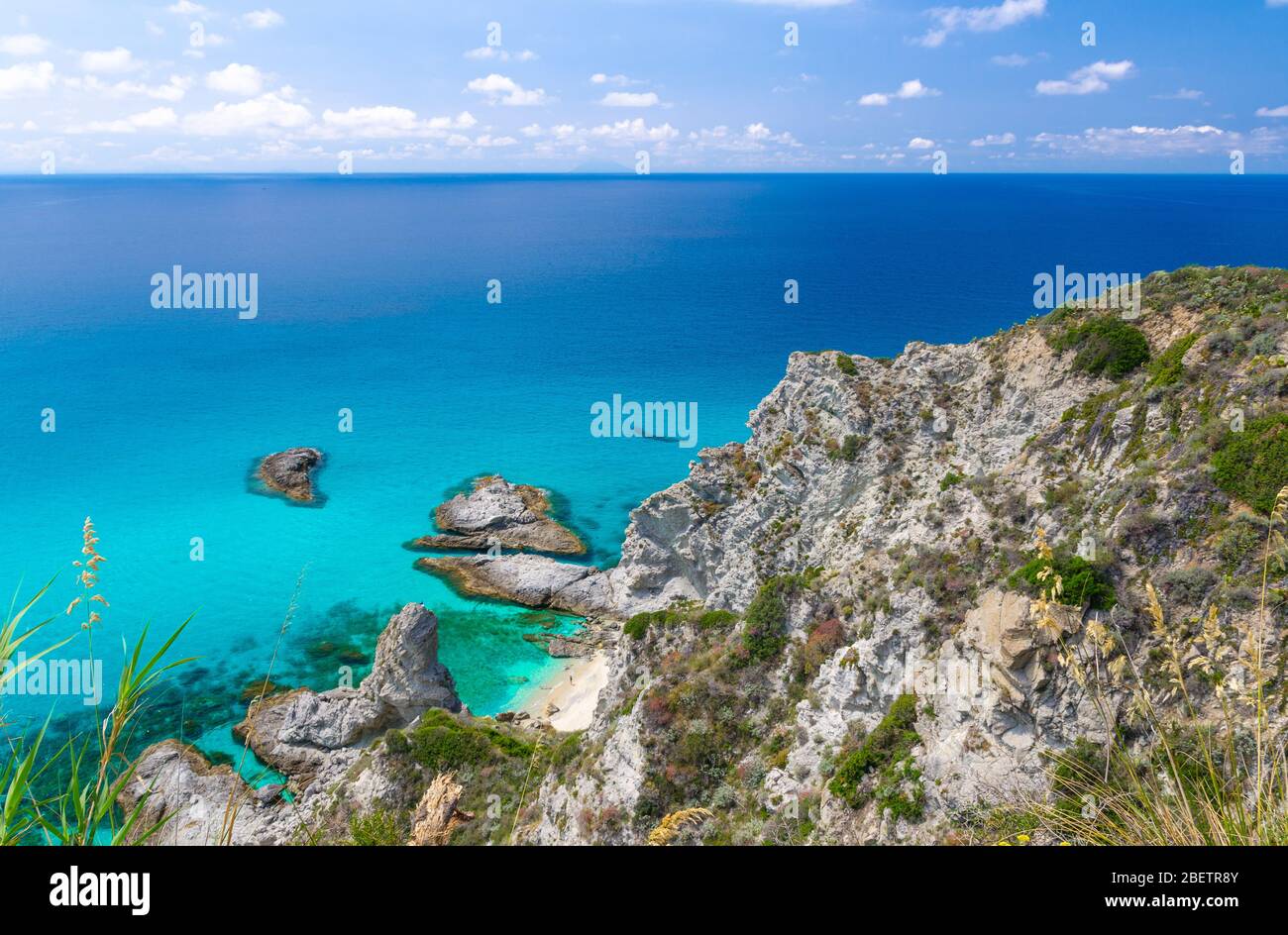 Aerial panoramic view of horizon and amazing tropical blue azure ...