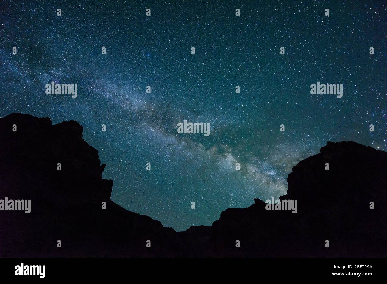 Night sky and Milky Way over the walls of the Grand Canyon at mile 61 ...