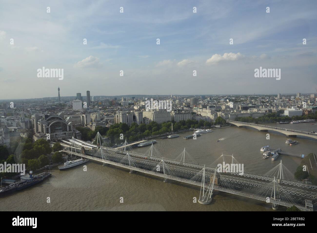 A view of Hungerford and Golden Jubilee bridges leading into Embankment ...