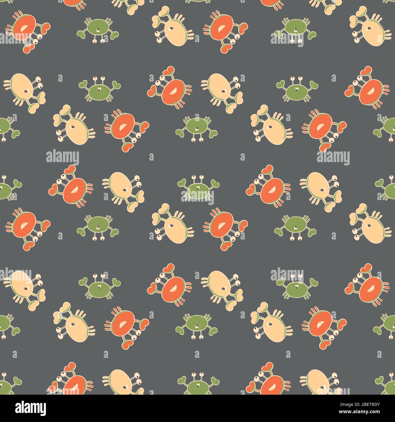 Retro cartoon crab vector seamless pattern background. Fifities style ...