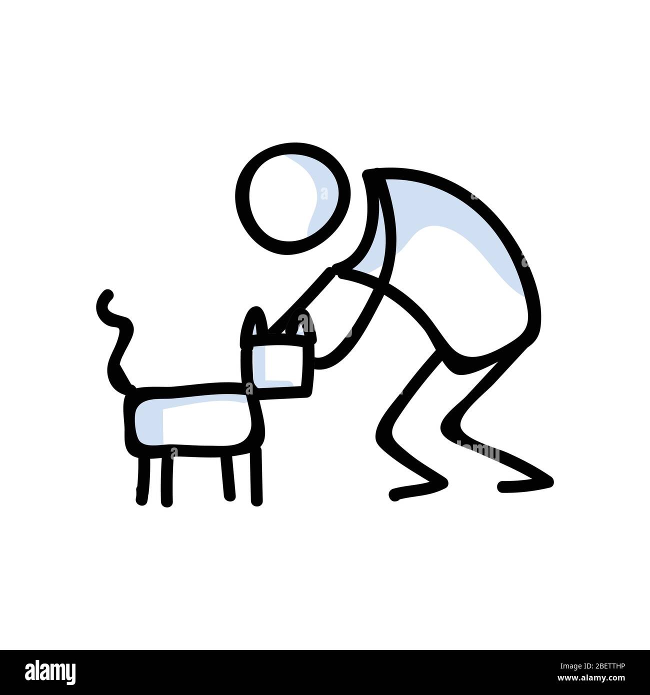 Cute stick figure petting a cat lineart icon. Kawaii kitten pictogram ...