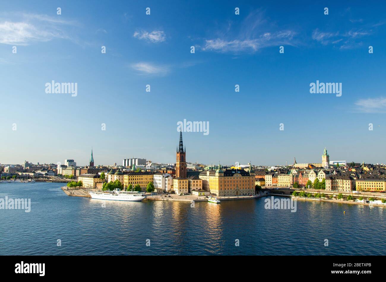 Aerial panoramic top view of Riddarholmen district, Riddarholm Church ...