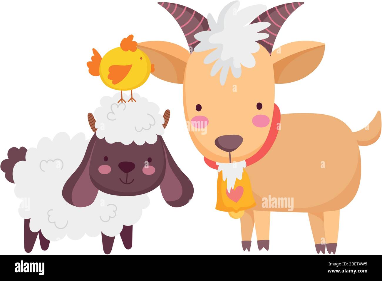 farm animals sheep ram and chicken cartoon isolated icon on white ...