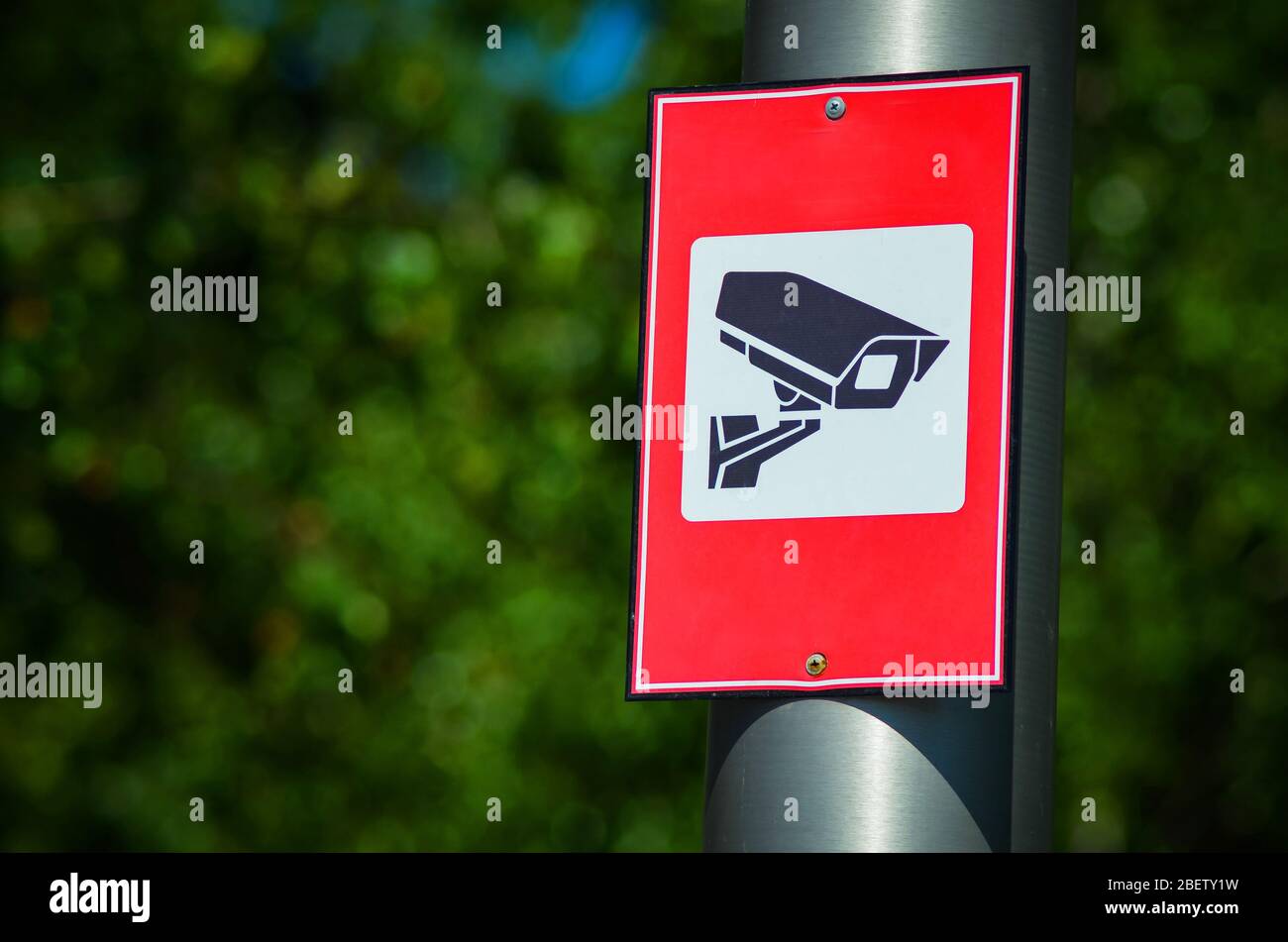 Close up surveillance camera warning sign Stock Photo - Alamy