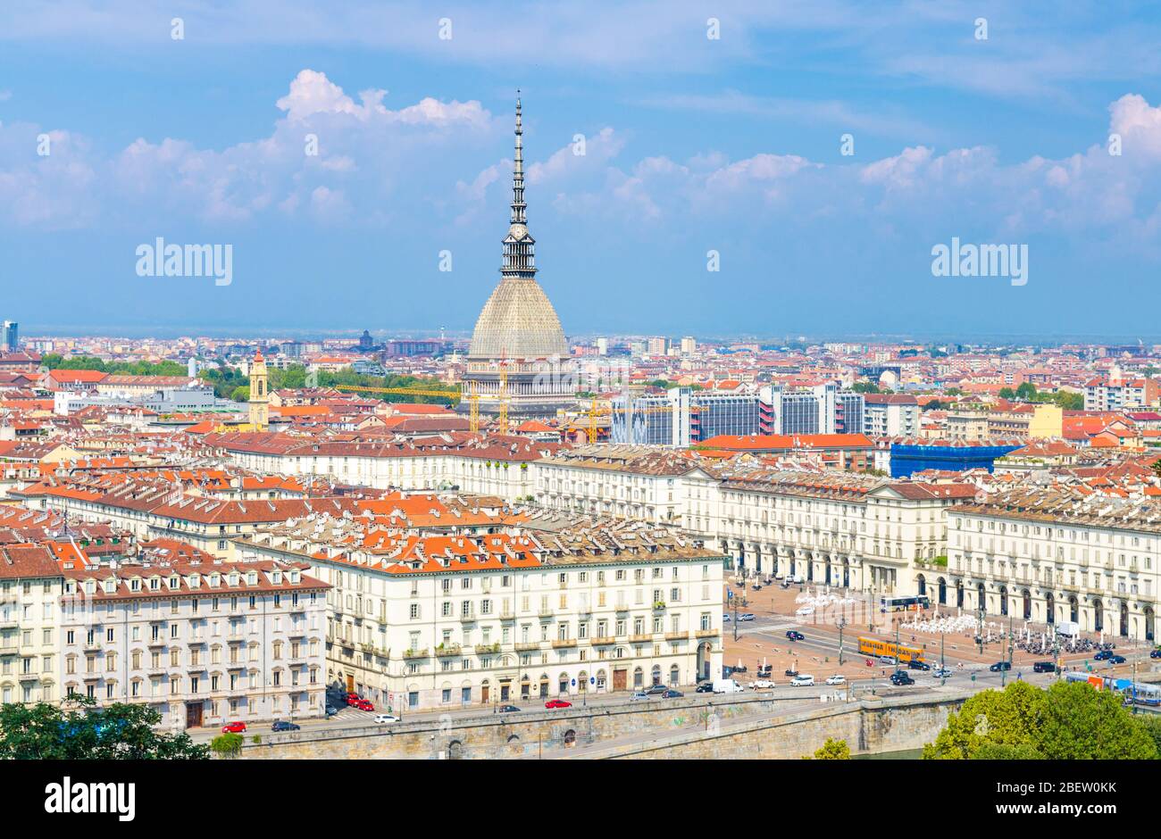 Aerial top panoramic view of Turin city center skyline with Piazza ...