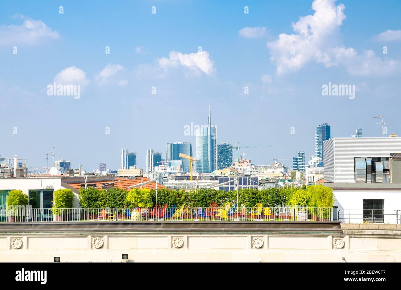Top aerial view of Milan city centre skyscrapers from roof of famous ...