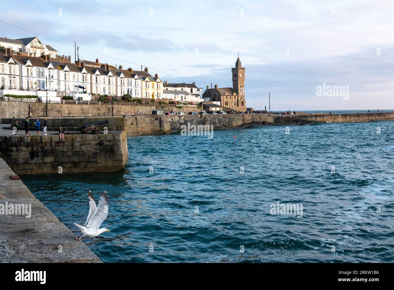 View across Porthleven, Cornwall showing the clock tower Stock Photo ...
