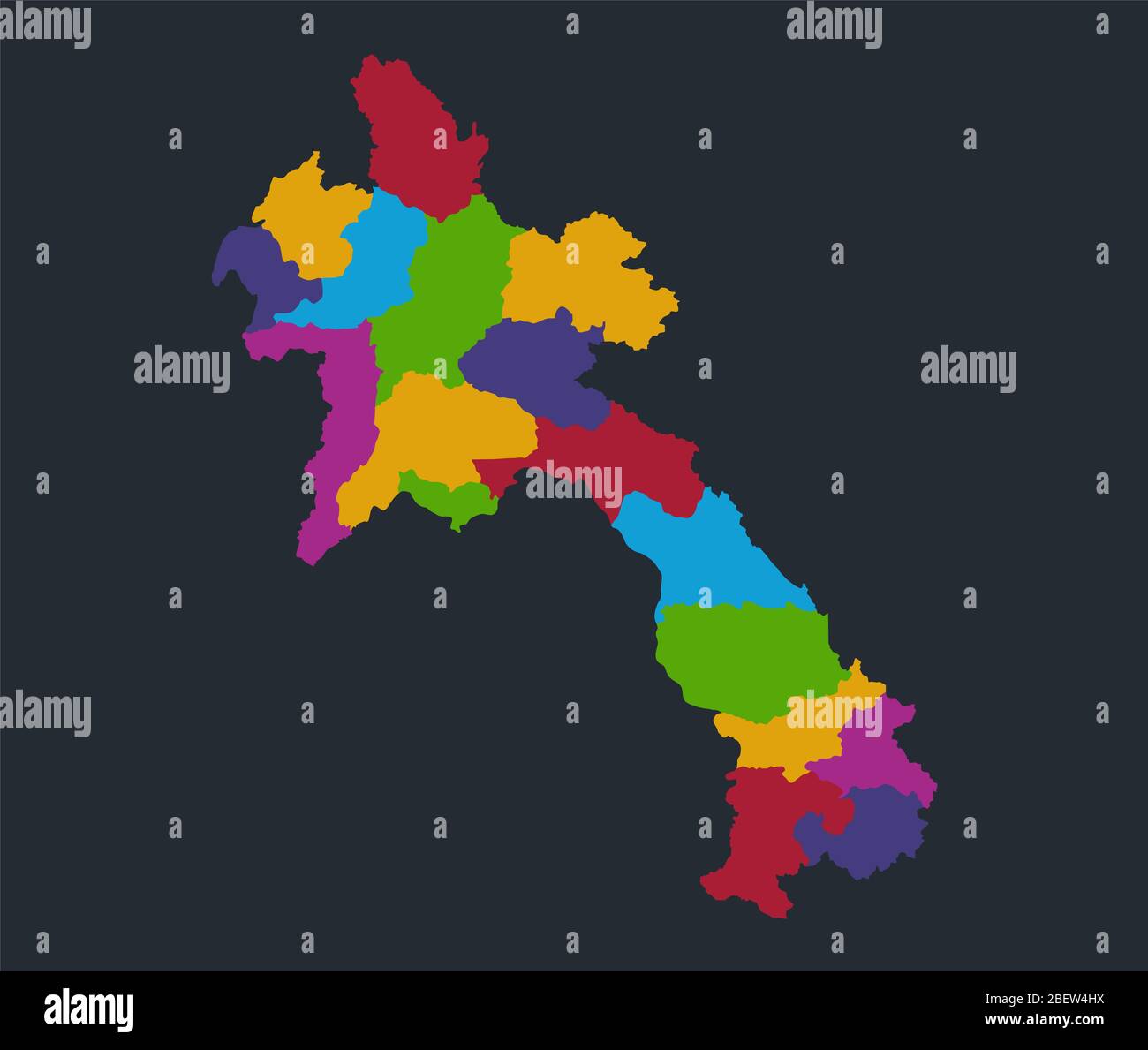 Infographics Laos map, flat design colors, with names of individual ...