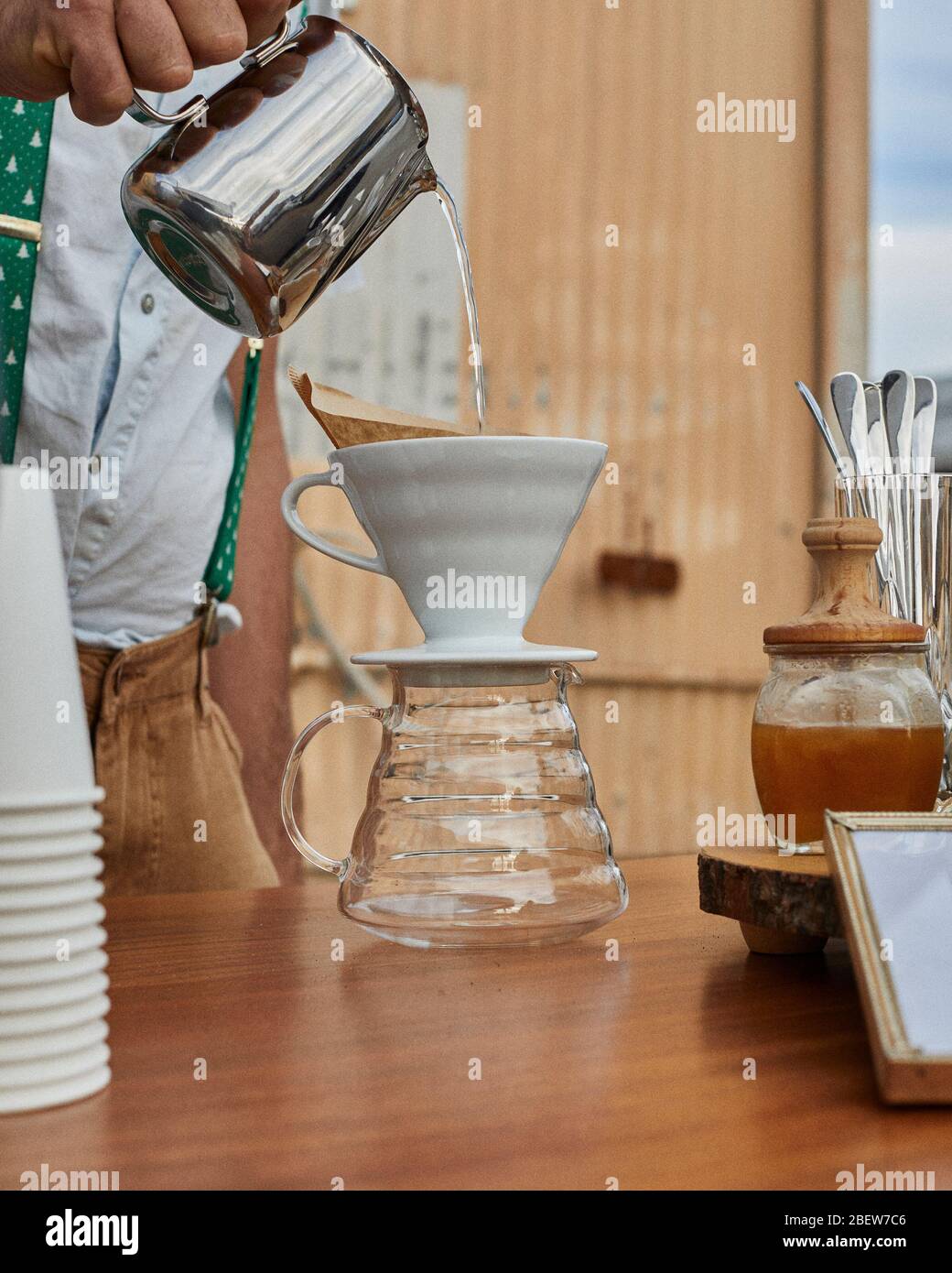 Pour Over Coffee Preparation at Pop Up Event Stock Photo - Alamy