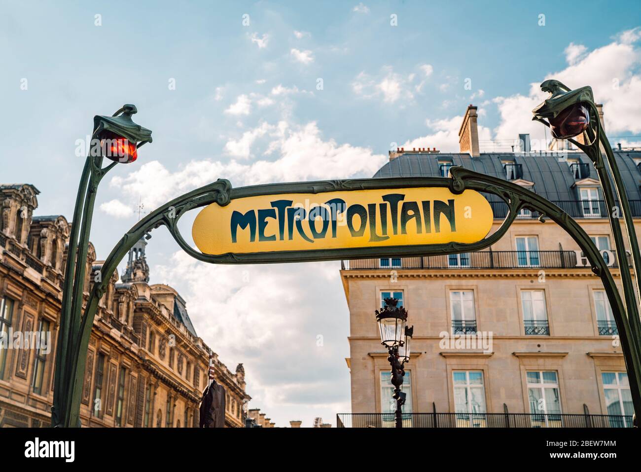 Iconic sign for Metropolitain metro train station in Paris, France ...