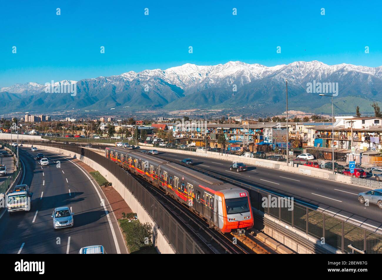 SANTIAGO, CHILE - AUGUST 2017: A Metro de Santiago train of Line 4A ...