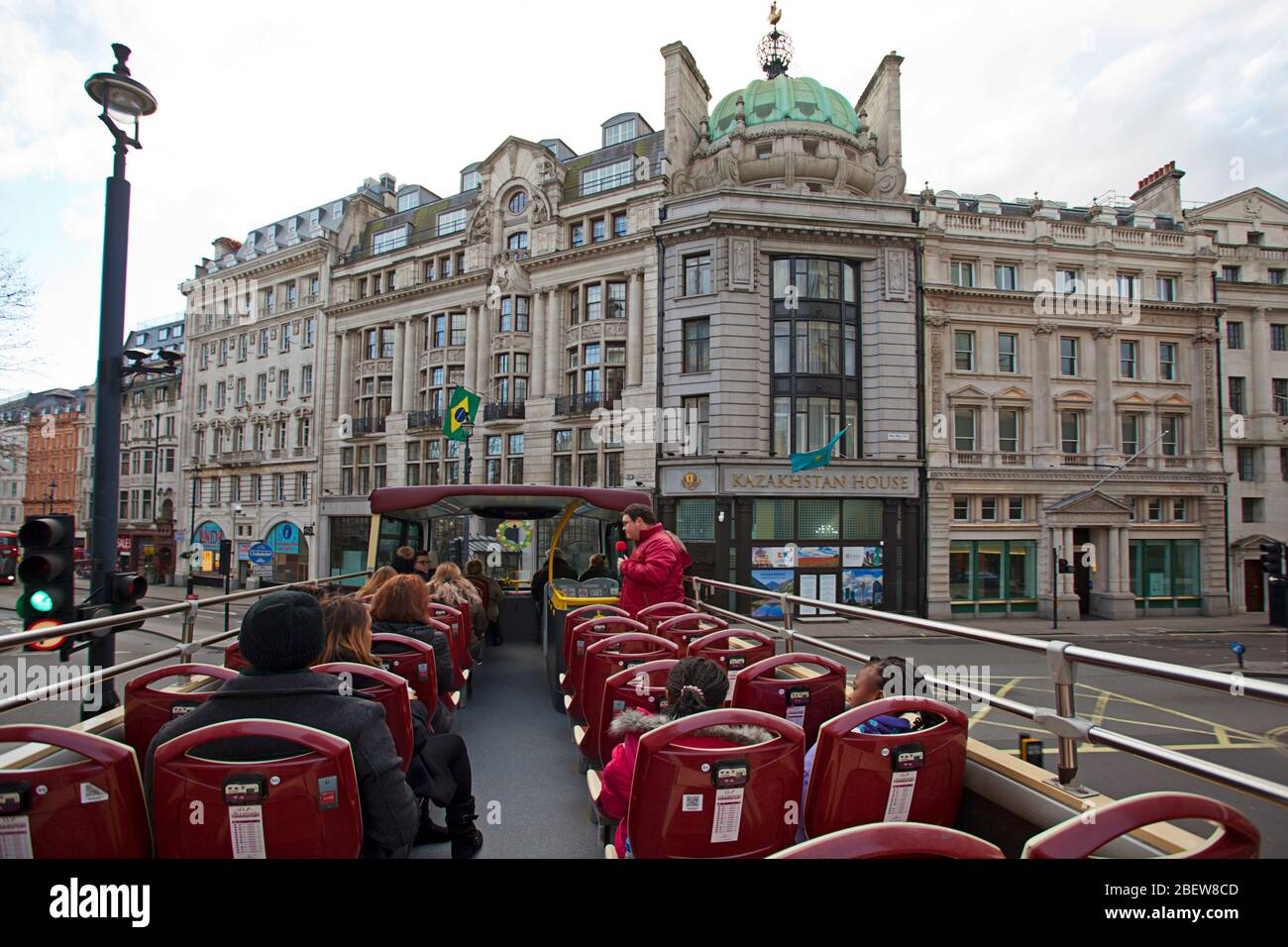 Brazilian Embassy, London view from an open roof red double decker bus ...