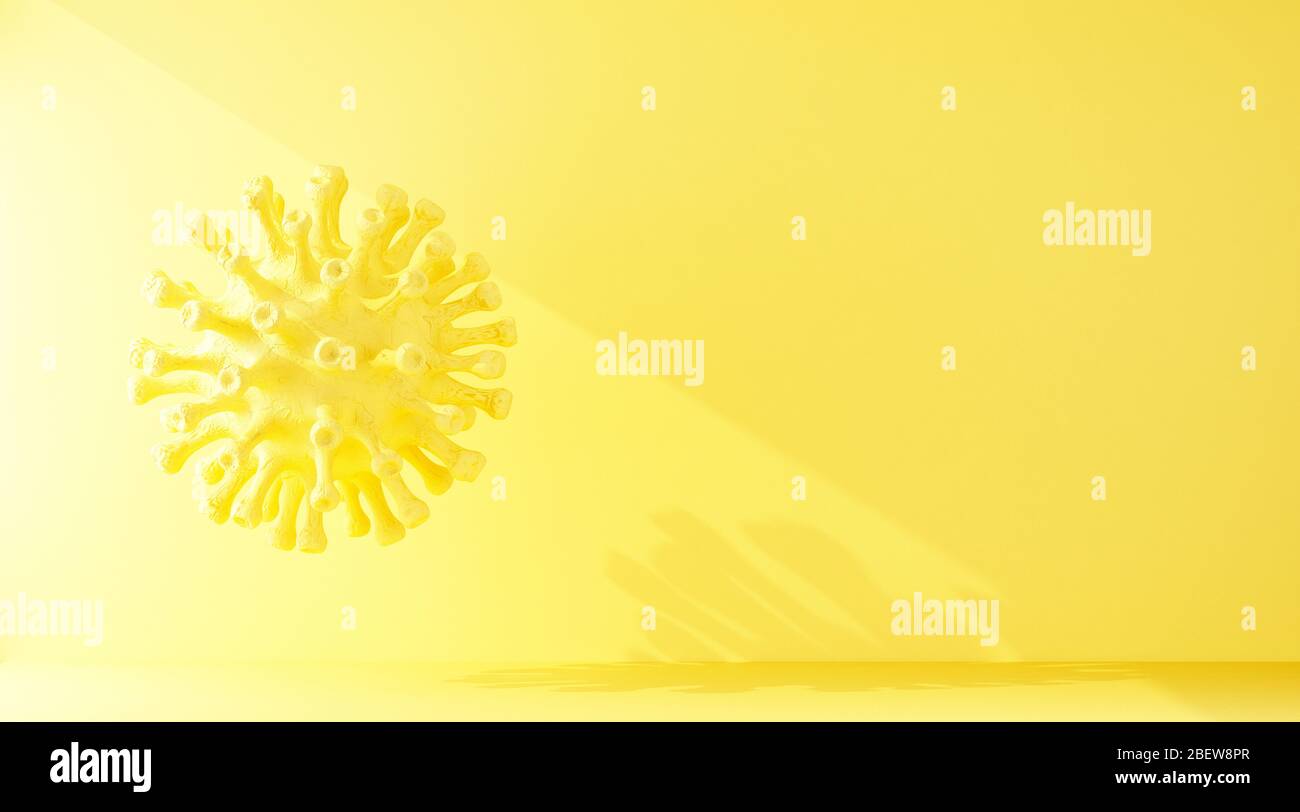 yellow coronavirus bacteria lit by ray of light. 3d illustration Stock ...