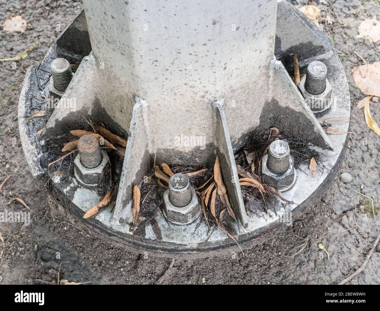 The bottom of the iron pillar is screwed with large nuts Stock Photo ...
