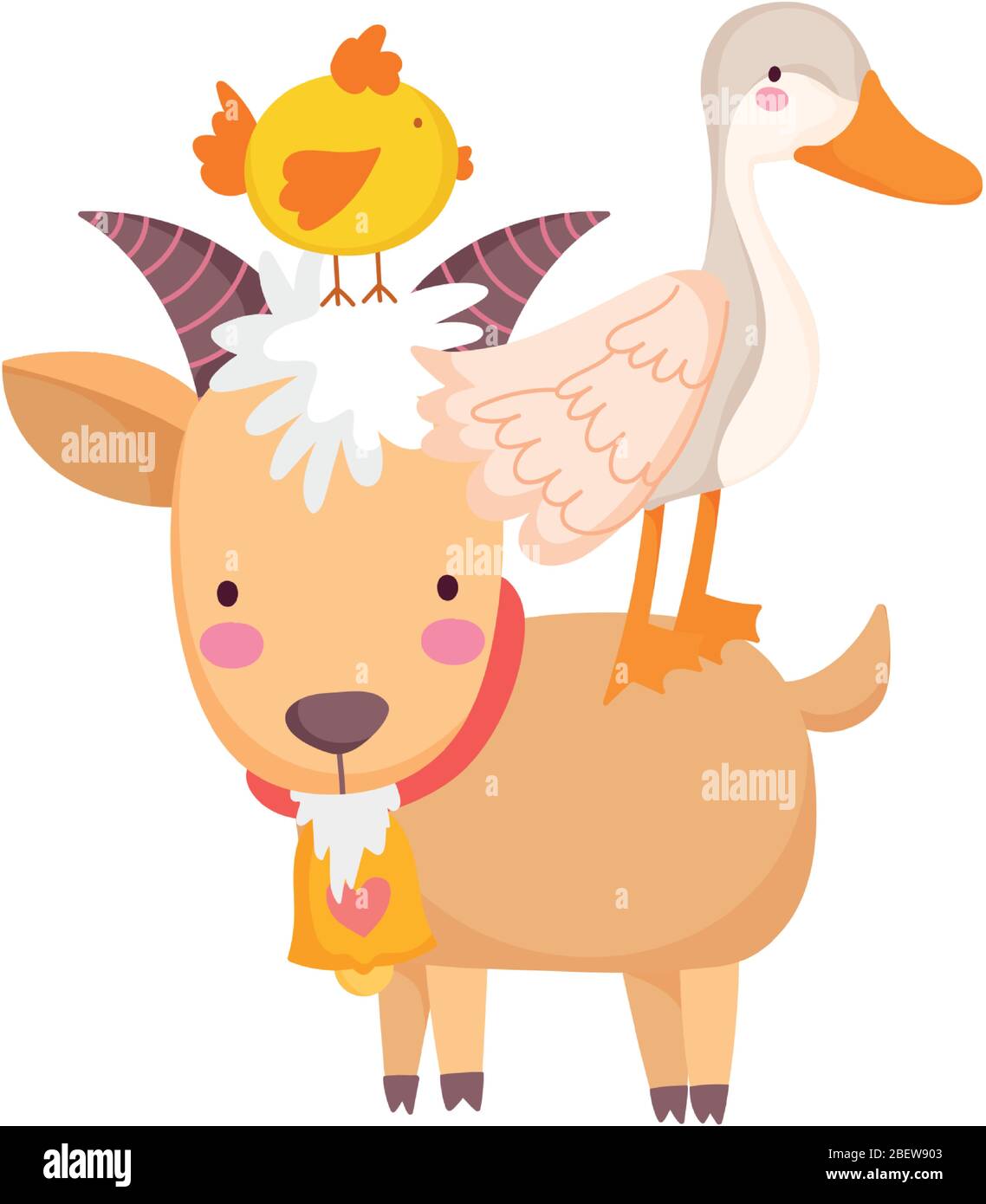 ram with chicken and goose farm animal isolated icon on white ...