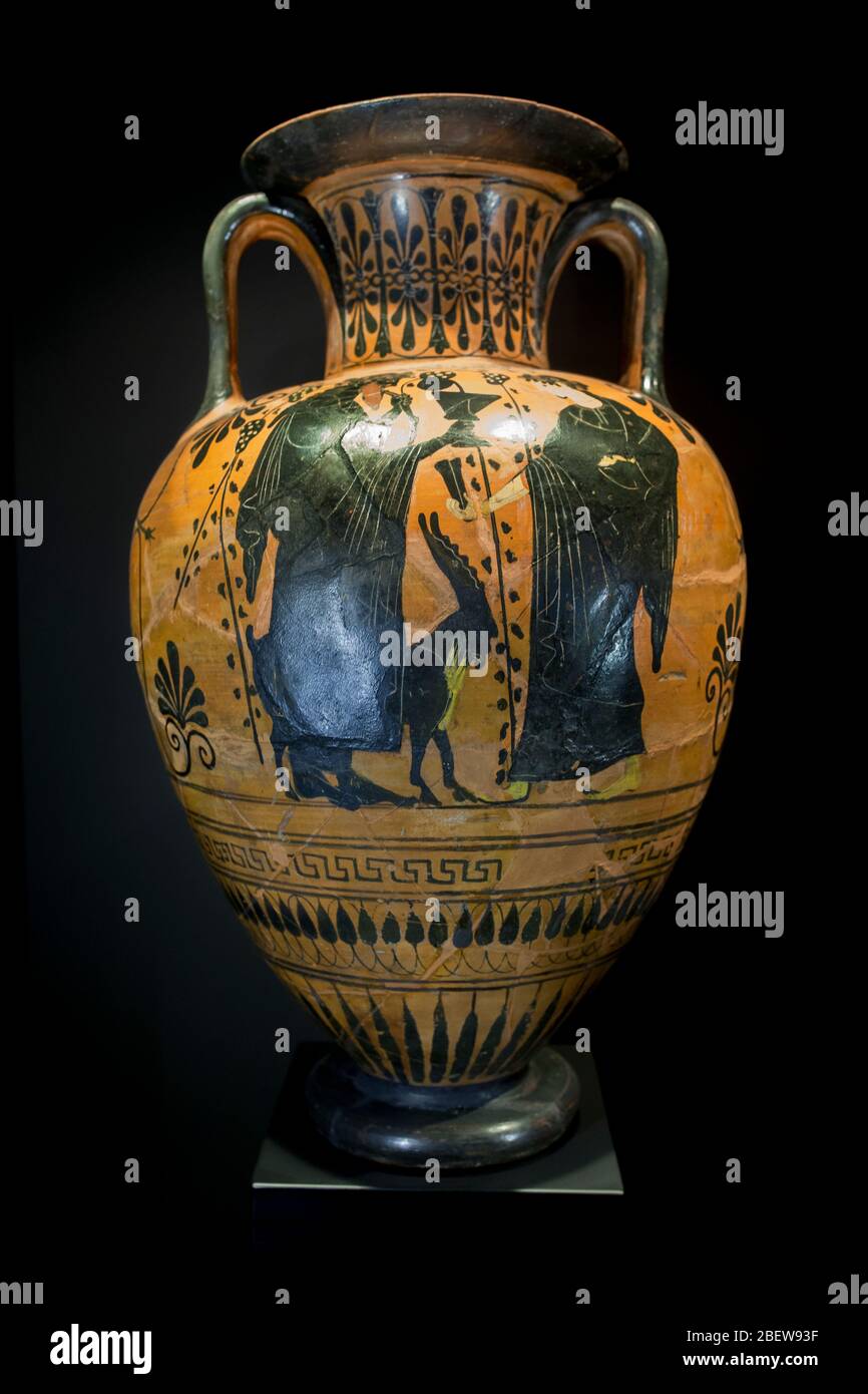 Barcelona, Spain - Dec 27th, 2019: Attic black-figure amphora with ...