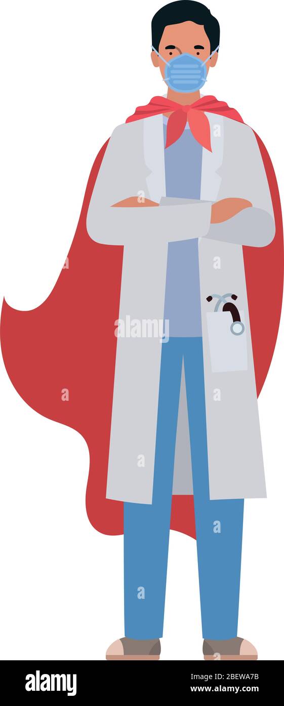 man doctor hero with cape against 2019 ncov virus vector design Stock ...