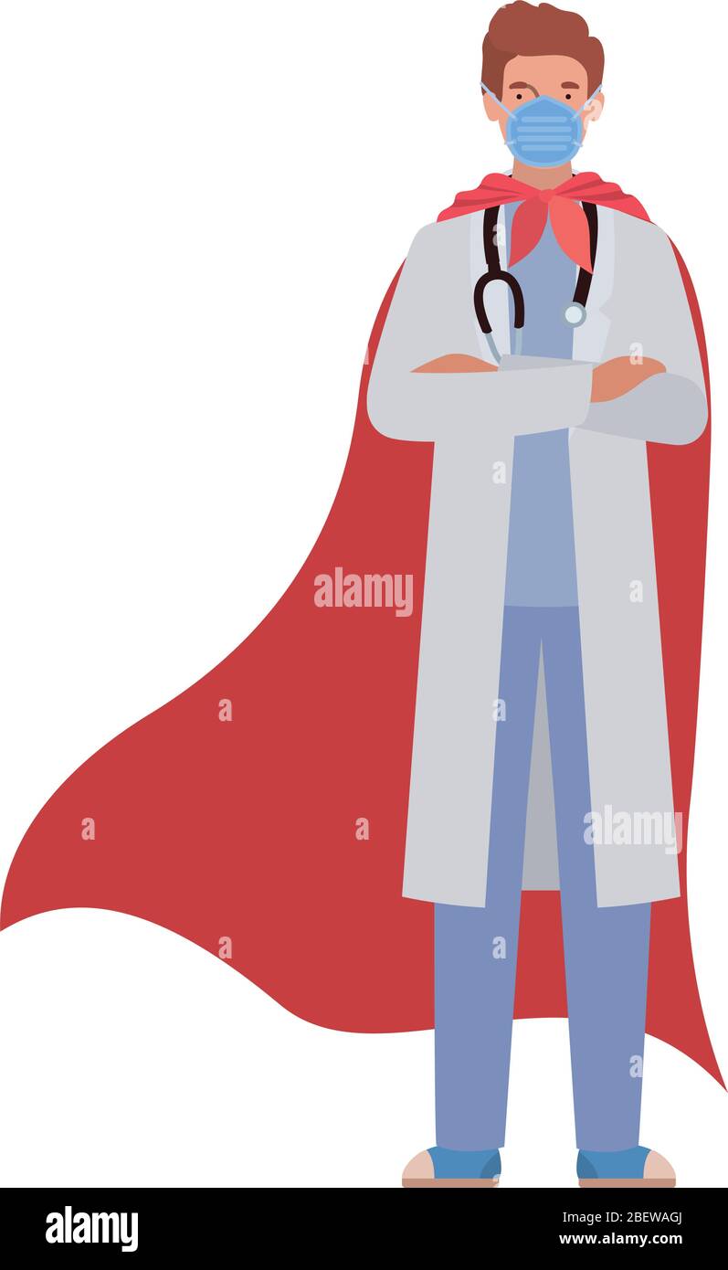 man doctor hero with cape against 2019 ncov virus vector design Stock ...