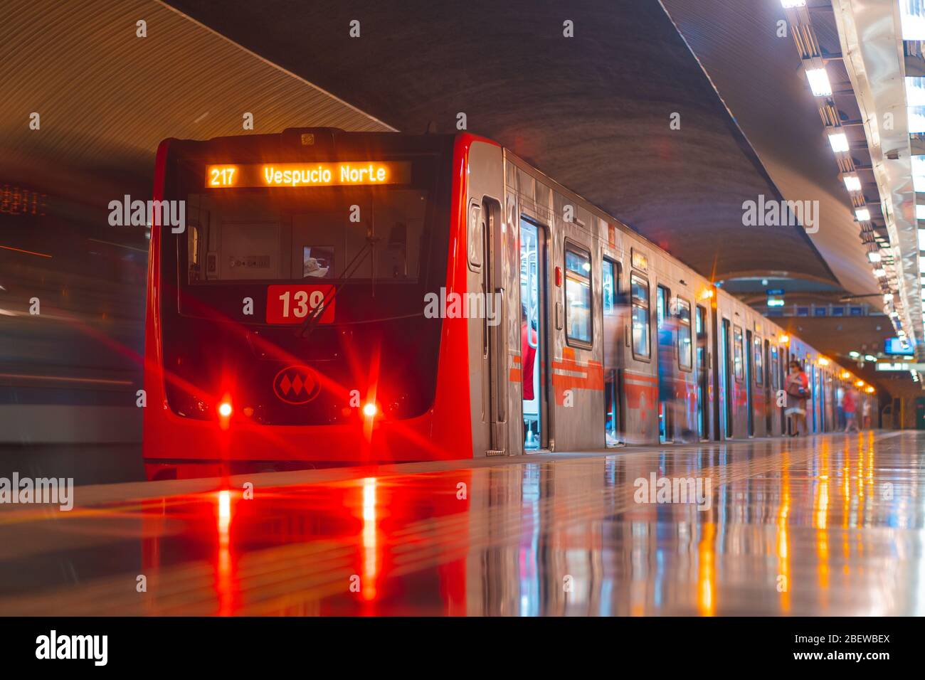 SANTIAGO, CHILE - JANUARY 2020: A Metro de Santiago train at Dorsal ...
