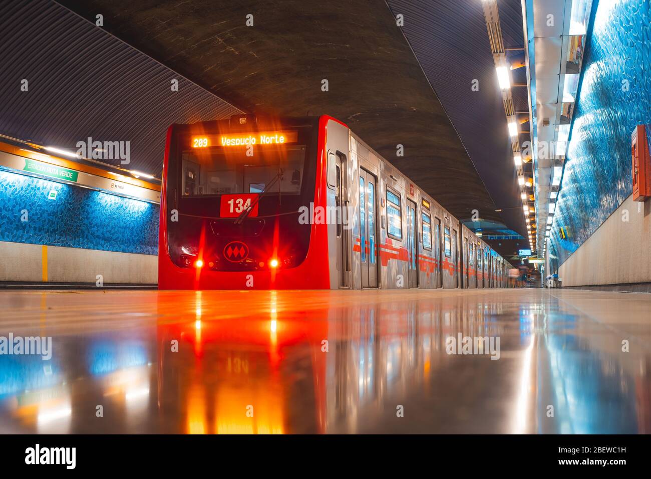 SANTIAGO, CHILE - JANUARY 2020: A Metro de Santiago train at Einstein ...