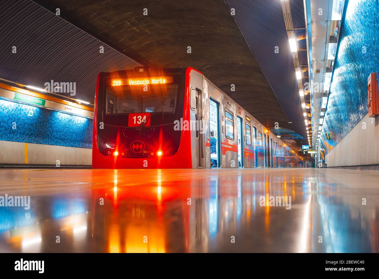 SANTIAGO, CHILE - JANUARY 2020: A Metro de Santiago train at Einstein ...