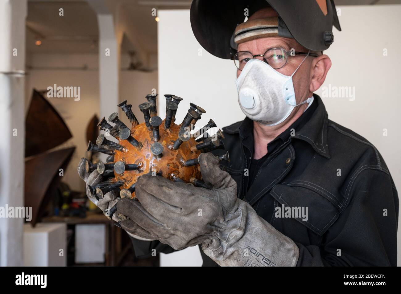 Dortmund, Germany. 15th Apr, 2020. Sebastian Wien, artist, shows in his ...
