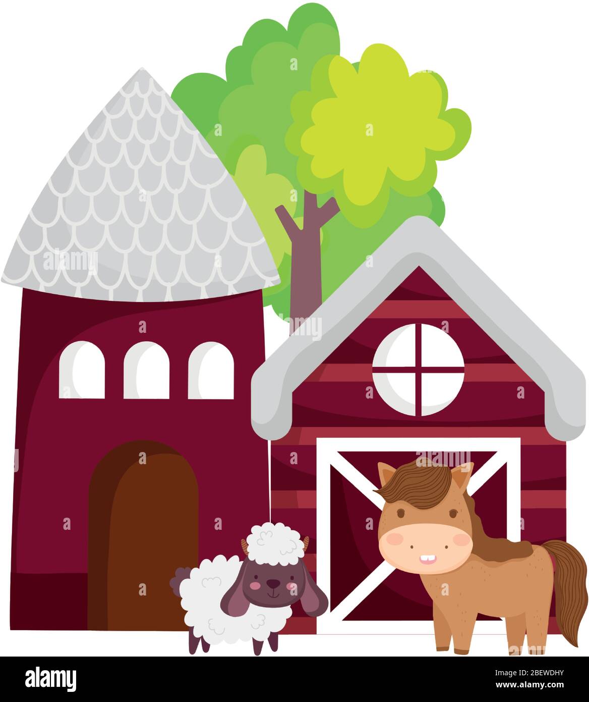 farm animals barn house horse and goat cartoon vector illustration ...