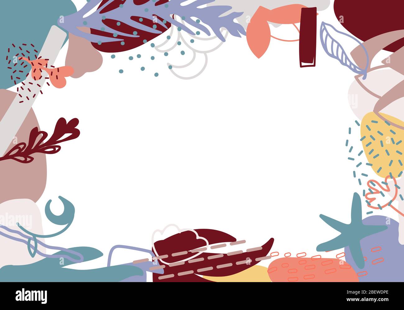 Abstract floral horizontal frame with space for text. Shapes hand drawn ...