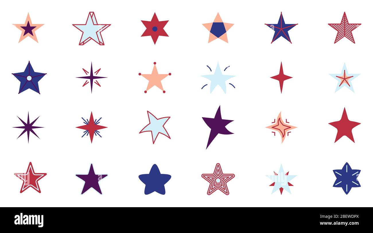 Set of colorful star icon. Abstract different shape stars. Graphic ...
