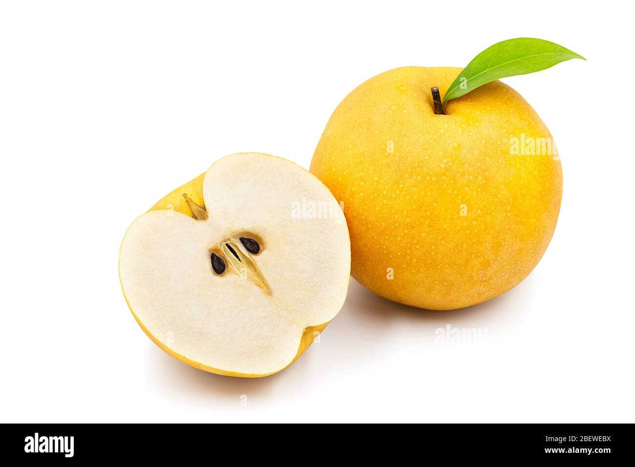 Organic Chinese pear or Korean snow pear and a half on white isolated ...