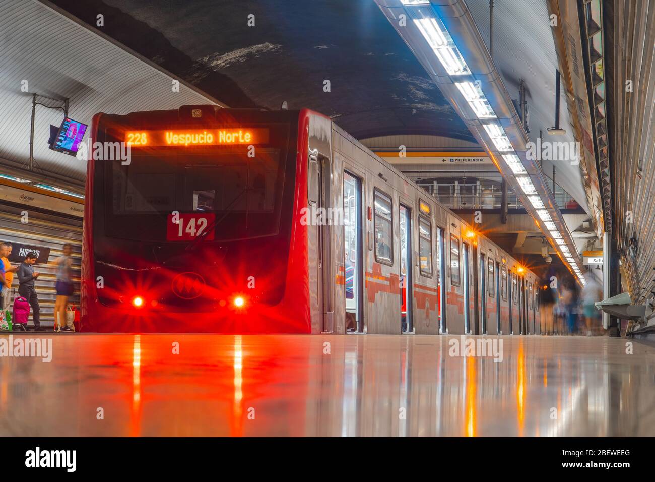 SANTIAGO, CHILE - FEBRUARY 2020: A Metro de Santiago train in Line 2 ...