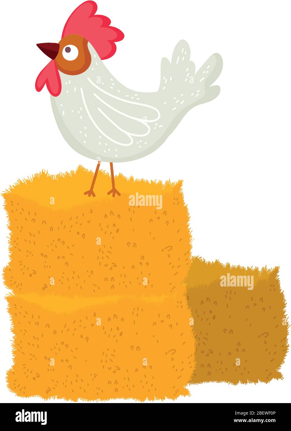 rooster in stack of hay farm animal cartoon isolated icon on white ...