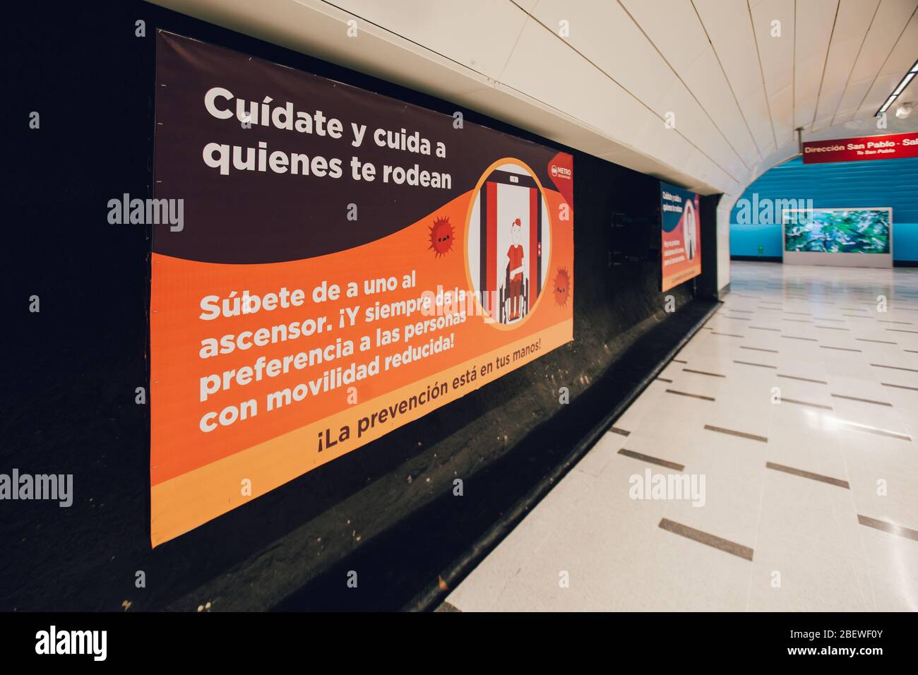 SANTIAGO, CHILE-APRIL 14, 2020 - Covid 19 care message on the Santiago ...