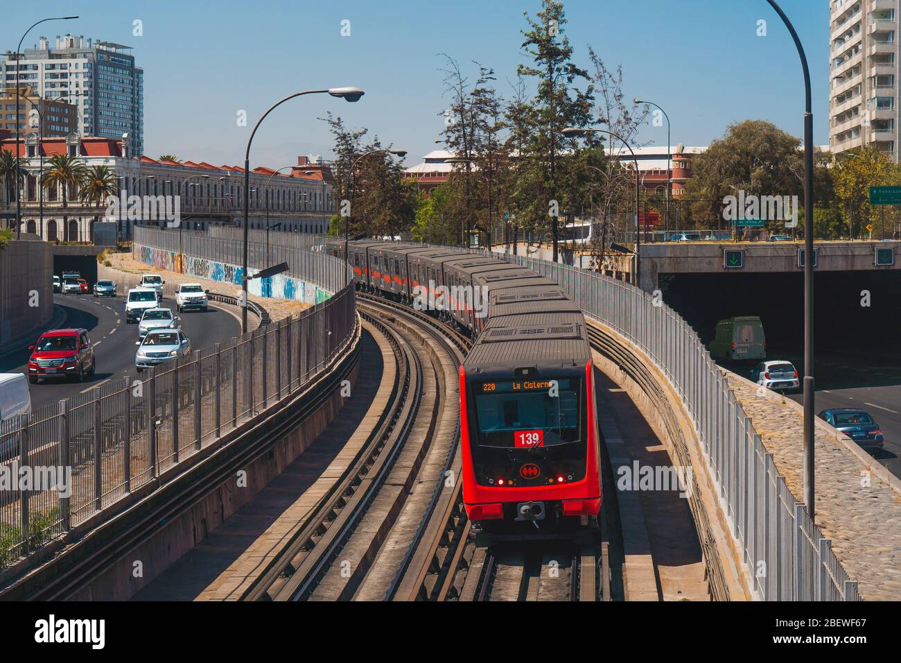 SANTIAGO, CHILE - FEBRUARY 2020: A Metro de Santiago train in Line 2 ...