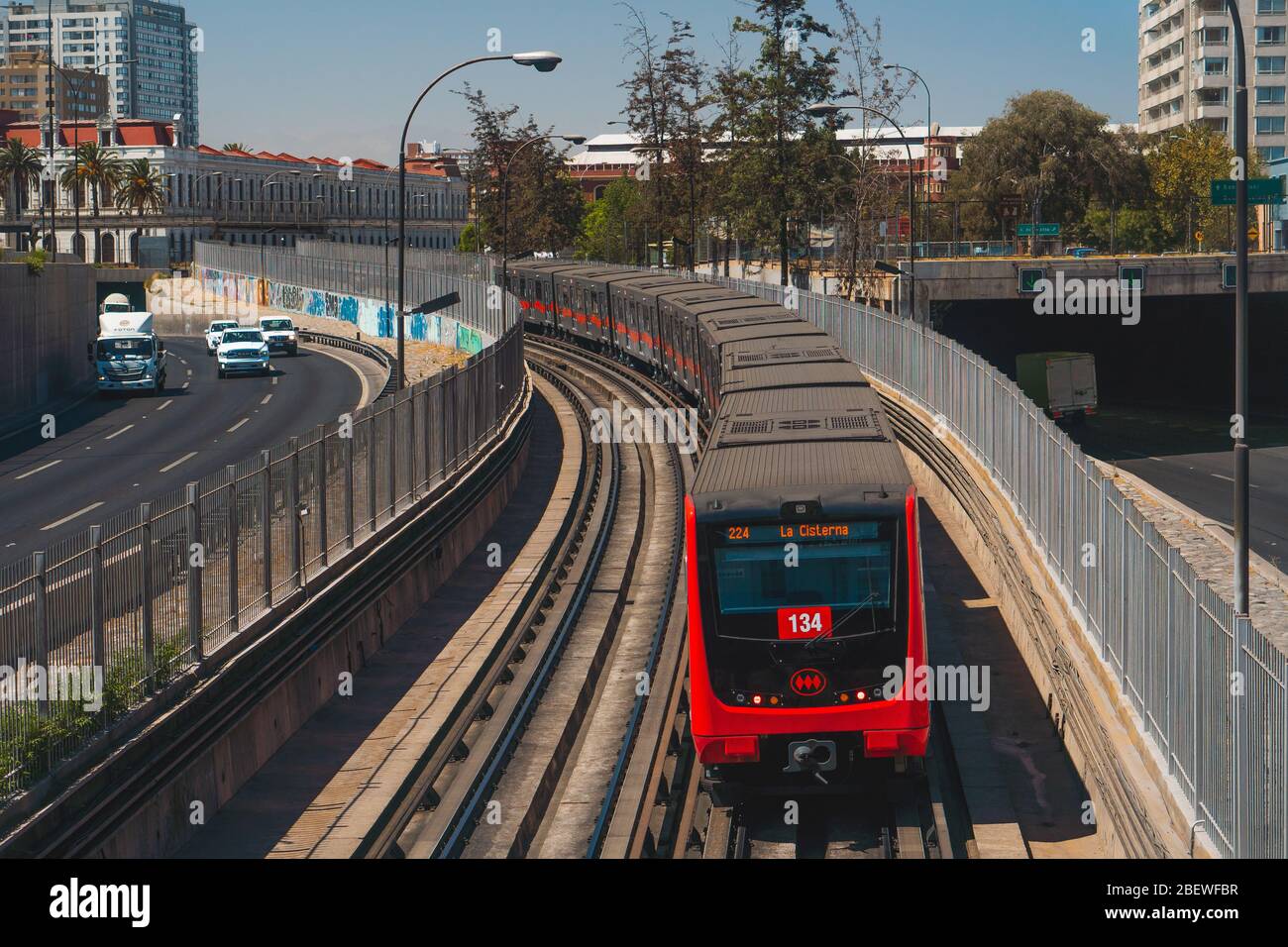 SANTIAGO, CHILE - FEBRUARY 2020: A Metro de Santiago train in Line 2 ...