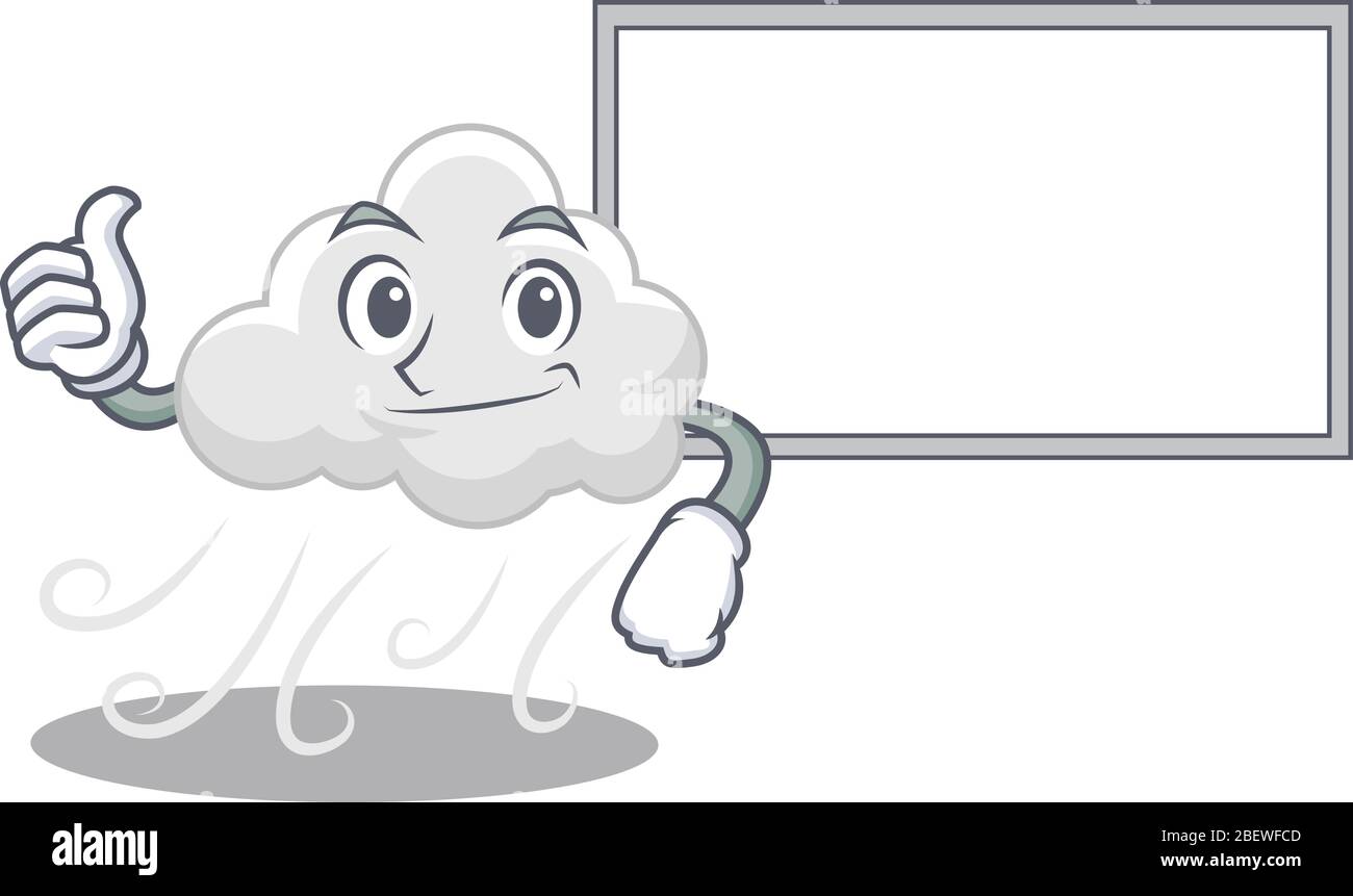 Humorous cloudy windy cartoon design Thumbs up bring a white board ...