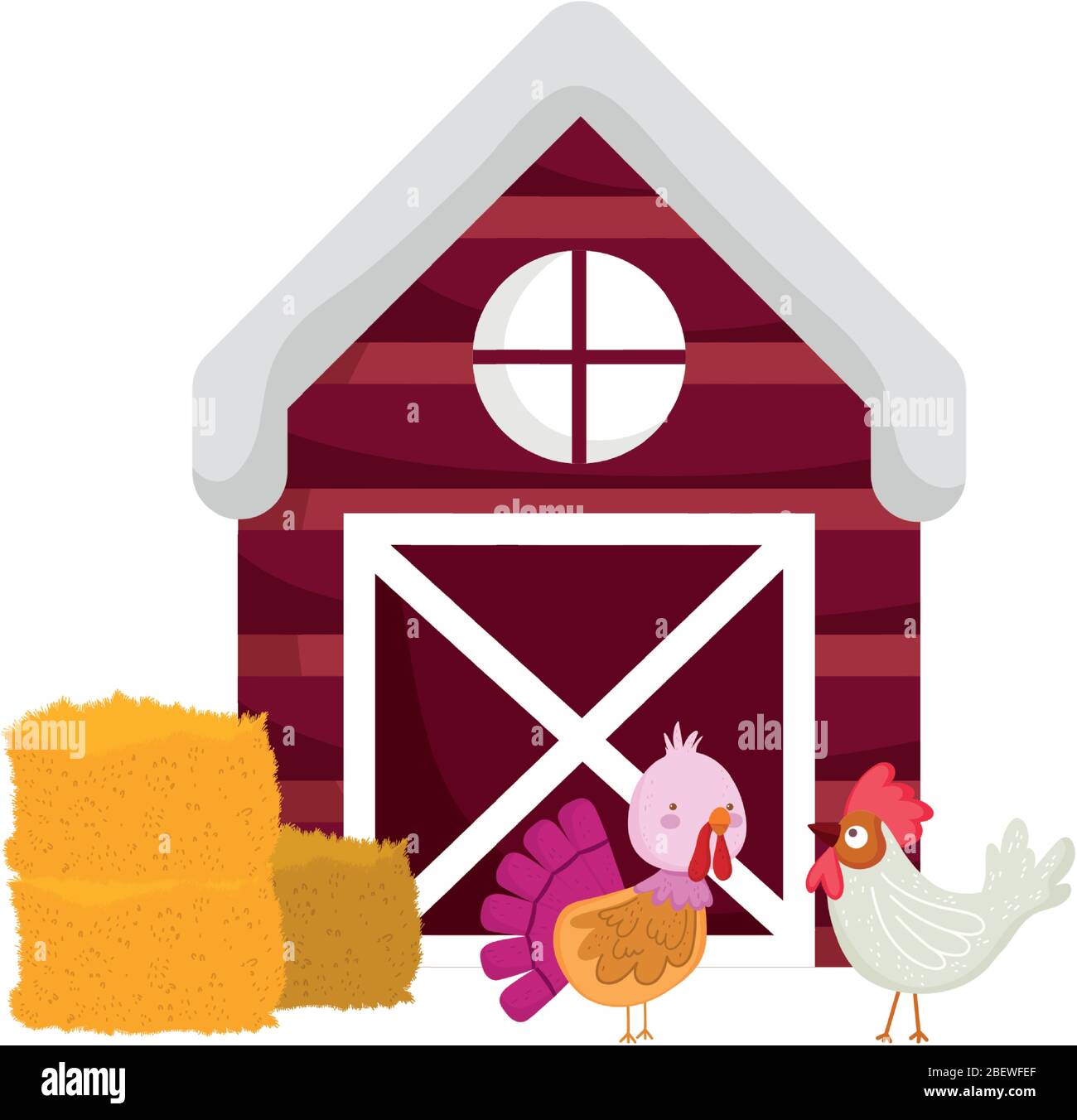 farm animals turkey and rooster hay barn windmill cartoon vector ...