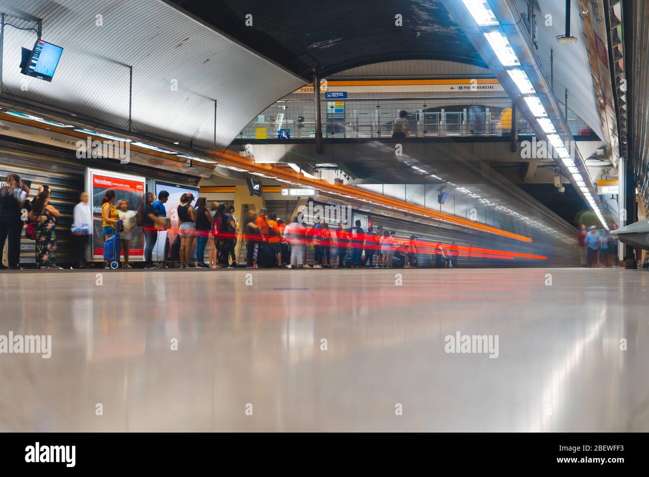 SANTIAGO, CHILE - FEBRUARY 2020: A Metro de Santiago train in Line 2 ...