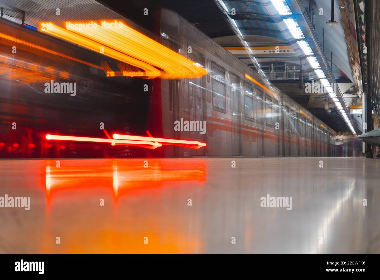 SANTIAGO, CHILE - FEBRUARY 2020: A Metro de Santiago train in Line 2 ...